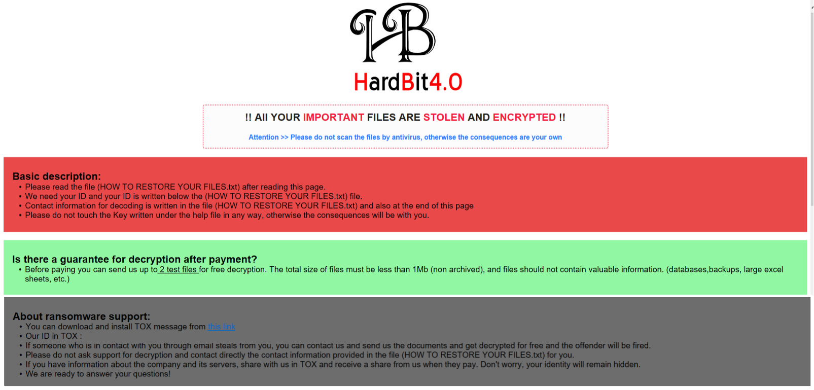 Hardening of HardBit